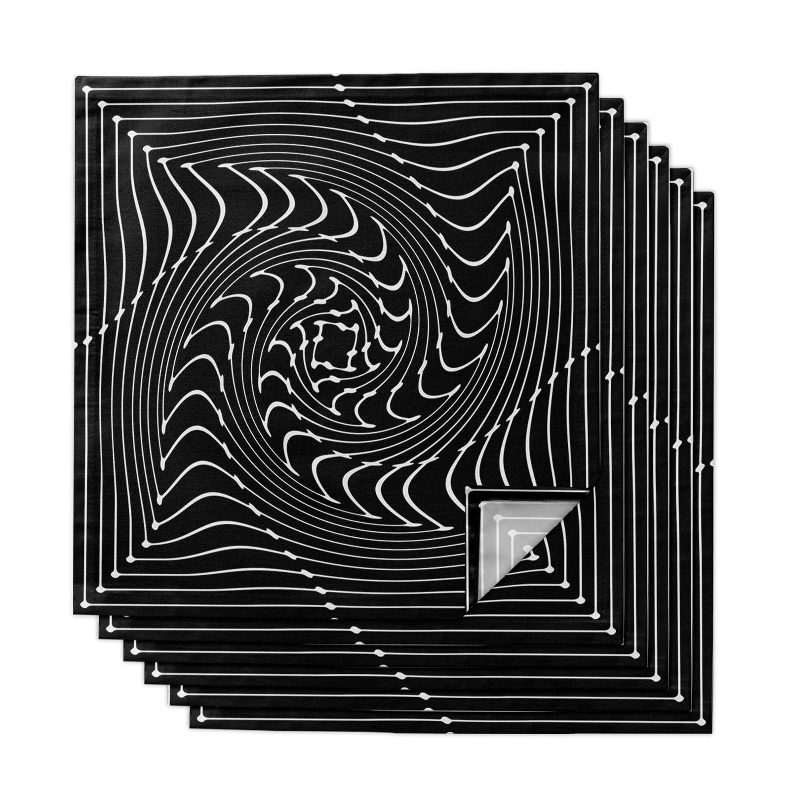 Cloth Napkins Set of 6 Black Inverse Vortex Cocktail Napkins Abstract ...
