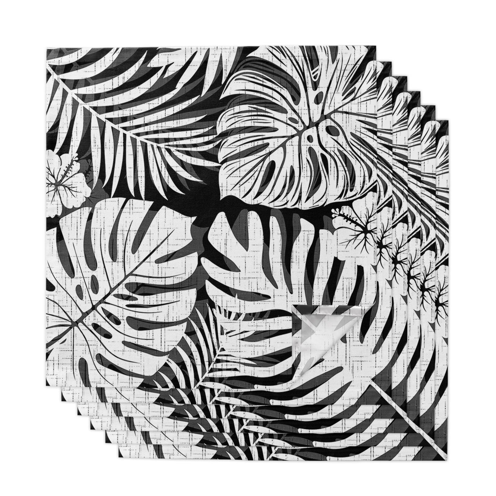 Cloth Napkins Set of 6 Black Palm Leaves Cocktail Napkins Tropical ...