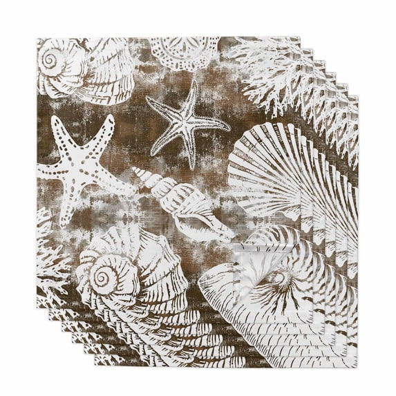 Cloth Napkins Set of 6 Brown Coastal Cocktail Napkins Ocean Starfish ...