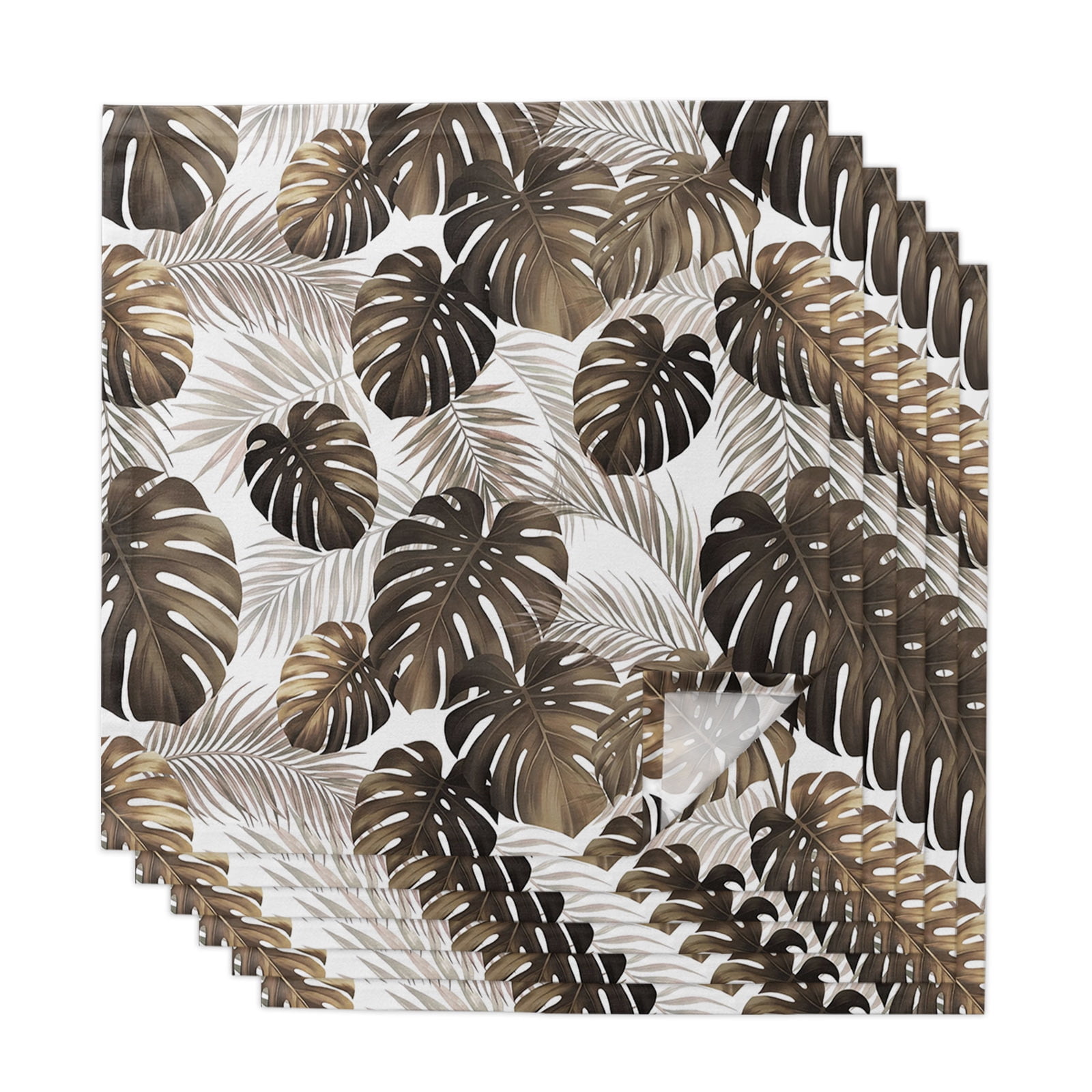 Cloth Napkins Set of 6 Brown Monstera Leaves Cocktail Napkins Tropical ...