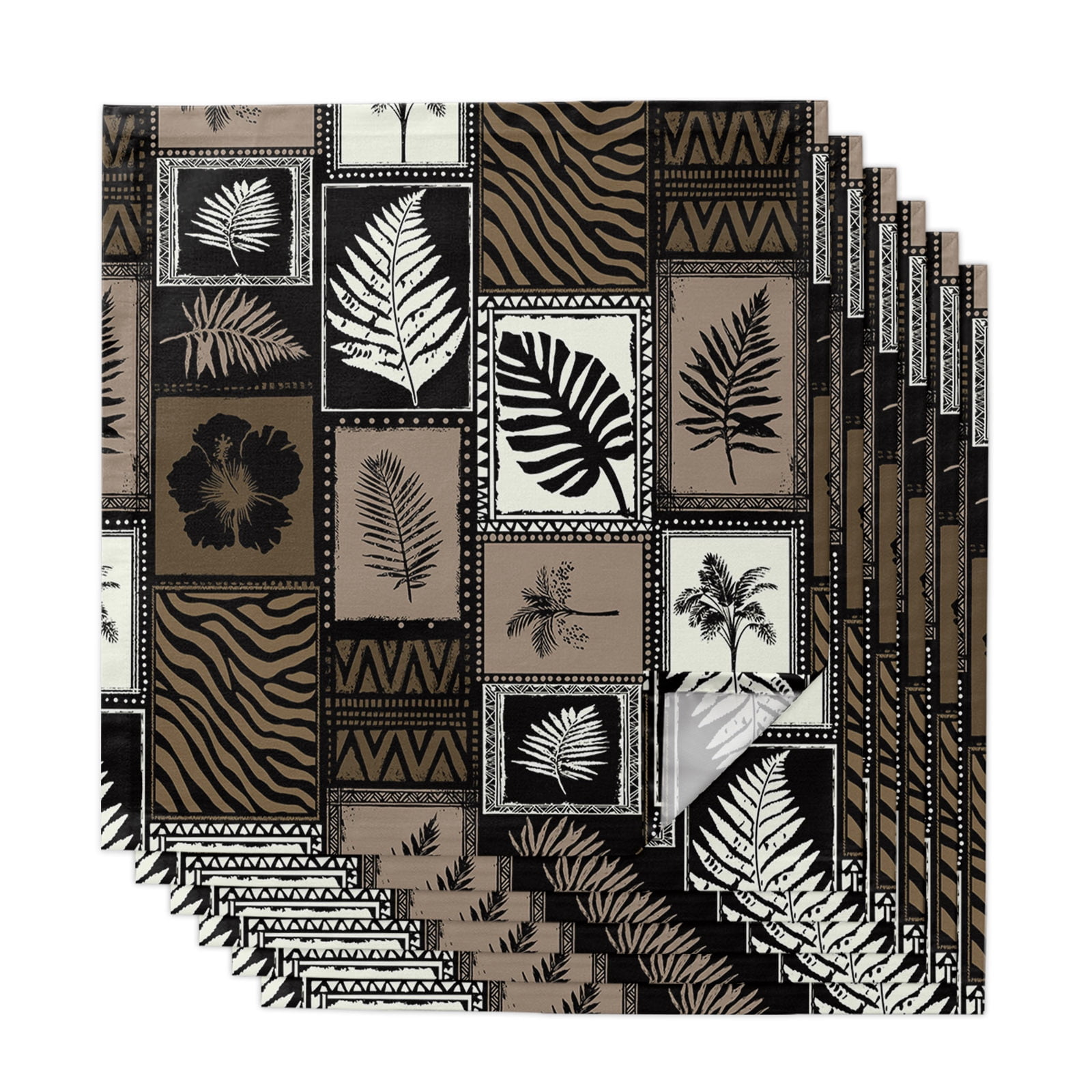 Cloth Napkins Set of 6 Brown Palm Leaves Cocktail Napkins Tropical ...