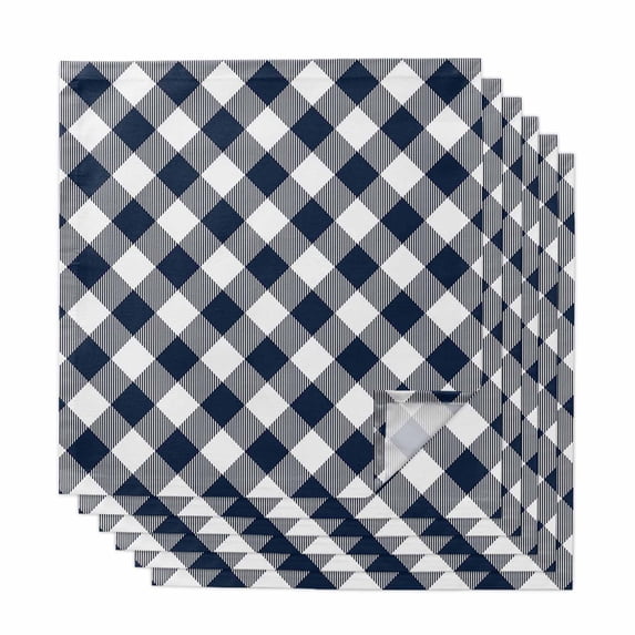 Cloth Napkins Set of 6 Buffalo Plaid Navy Blue Check Cocktail Napkins ...