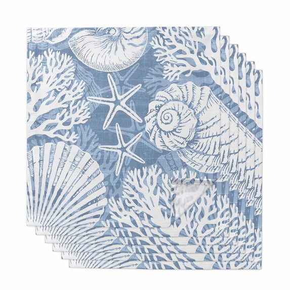 Cloth Napkins Set of 6 Coastal Conch Cocktail Napkins Blue Ocean Shell ...