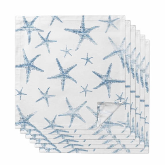Cloth Napkins Set of 6 Coastal Starfish Cocktail Napkins Sky Blue Ocean ...