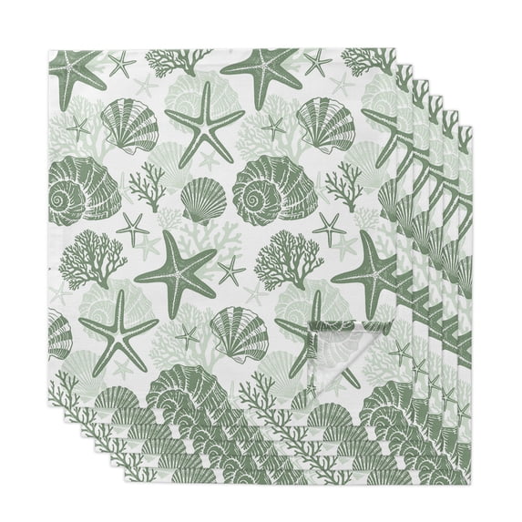 Cloth Napkins Set of 6 Coastal Starfish Shell Conch Cocktail Napkins ...
