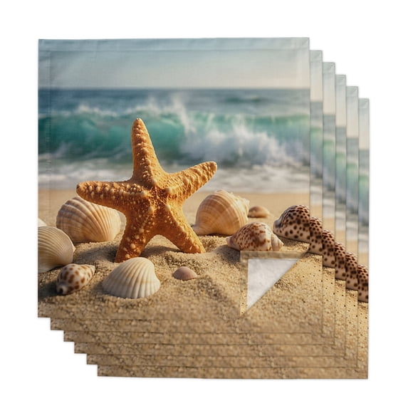 Cloth Napkins Set of 6 Coastal Starfish Shells Cocktail Napkins Summer ...