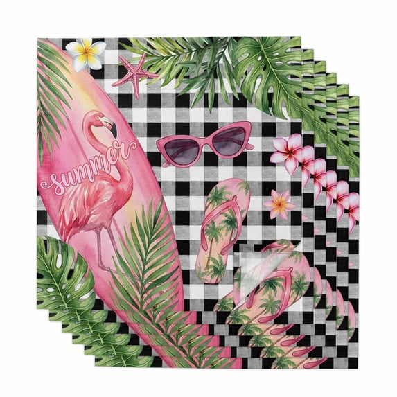 Cloth Napkins Set of 6 Flamigo Flip Flops Cocktail Napkins Summer ...