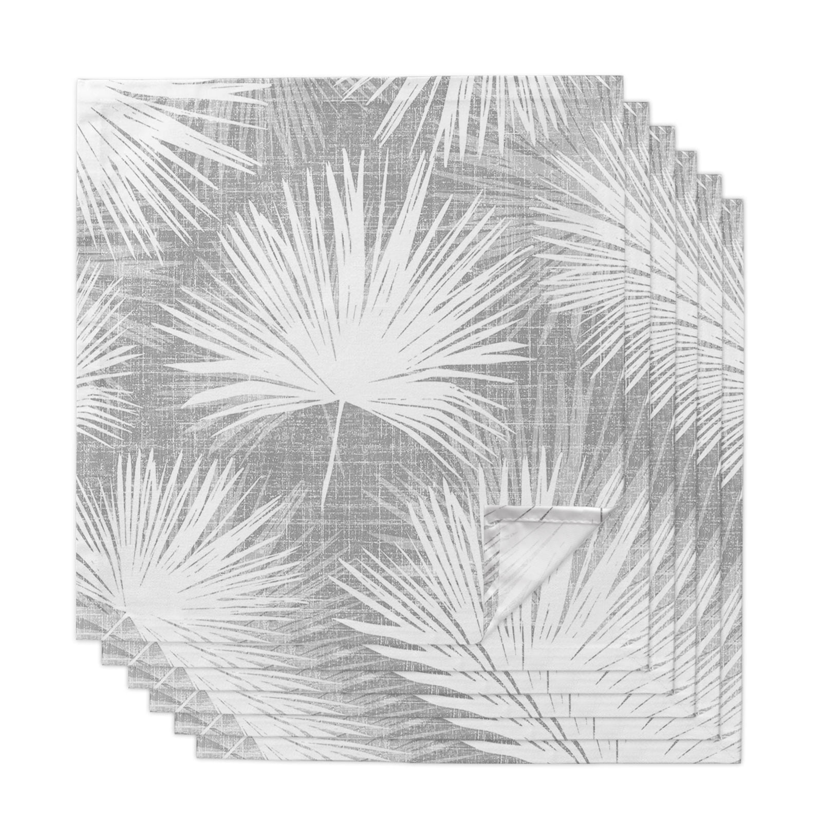 Cloth Napkins Set of 6 Gray Palm Fronds Cocktail Napkins Coastal ...