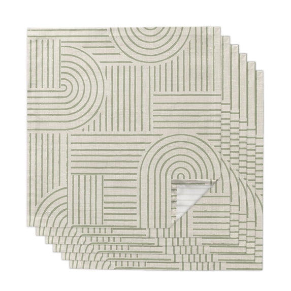 Cloth Napkins Set of 6 Green Graphic Lines Cocktail Napkins Boho ...