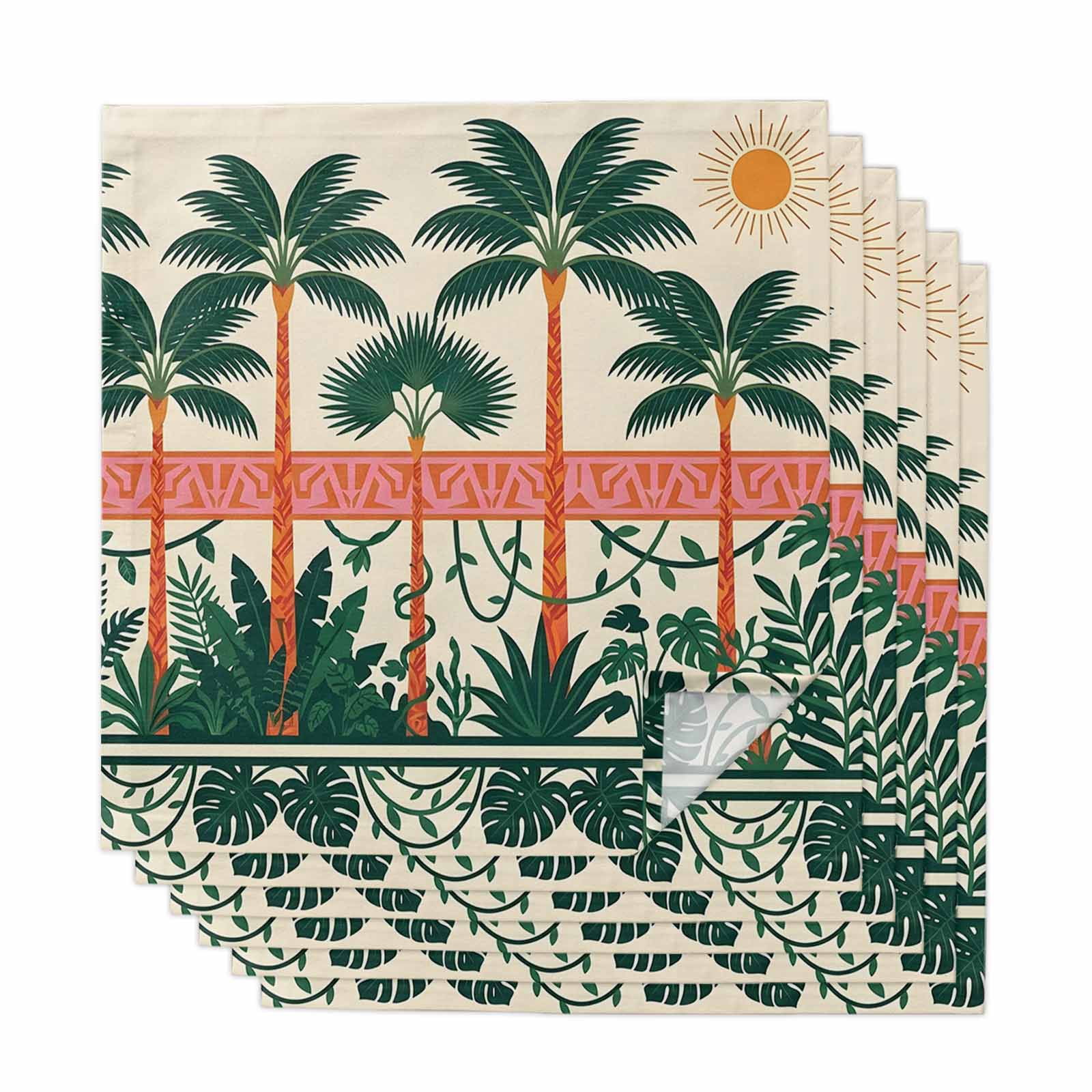 Cloth Napkins Set of 6 Green Palm Trees Cocktail Napkins Bohemian ...