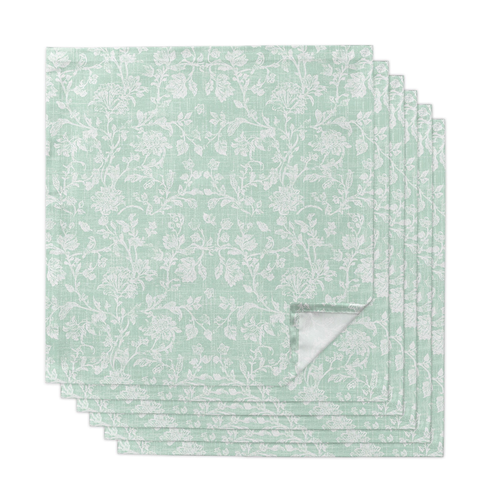 Cloth Napkins Set of 6 Green Rose Leaves Cocktail Napkins Floral Vines ...