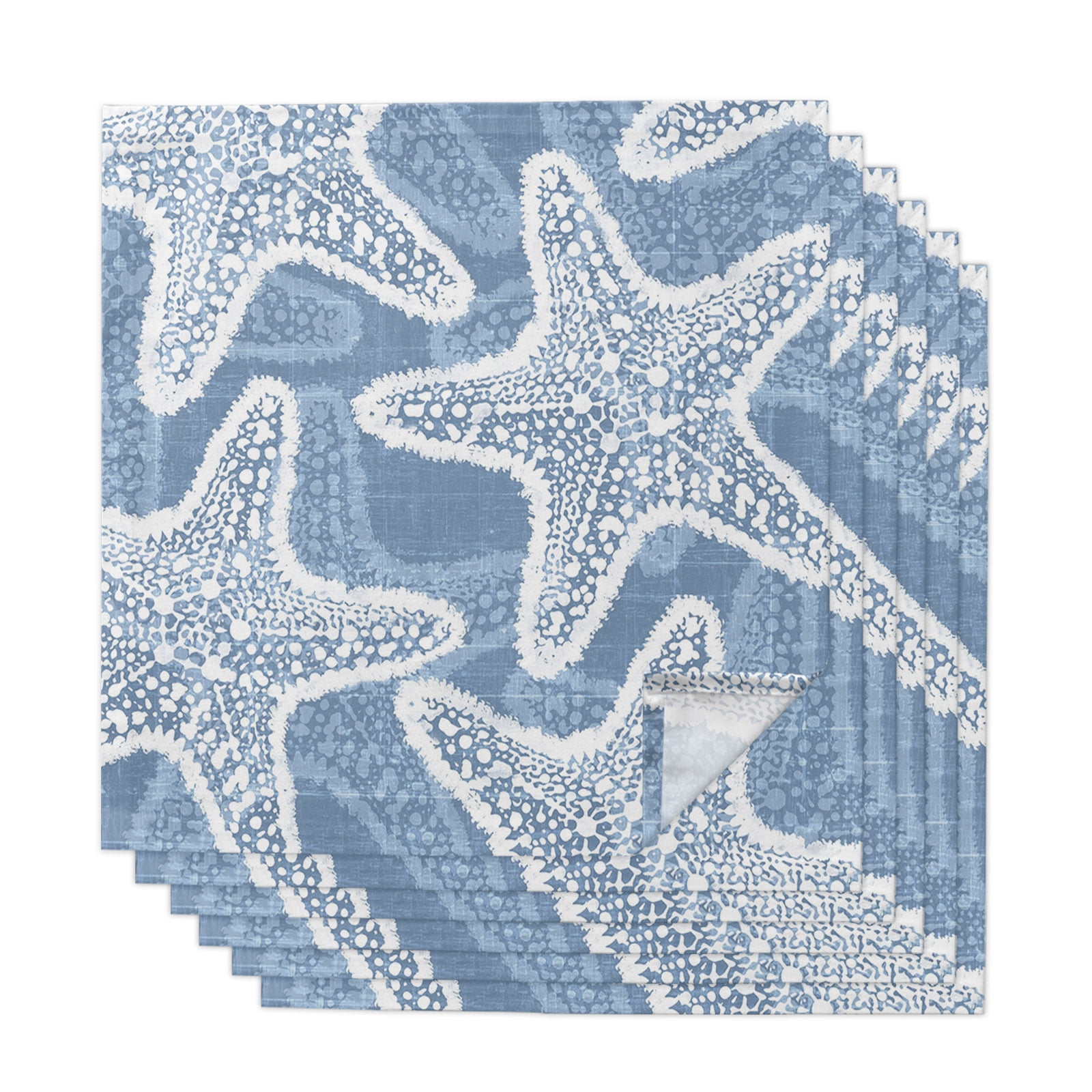Cloth Napkins Set of 6 Haze Blue Coastal Starfish Cocktail Napkins ...
