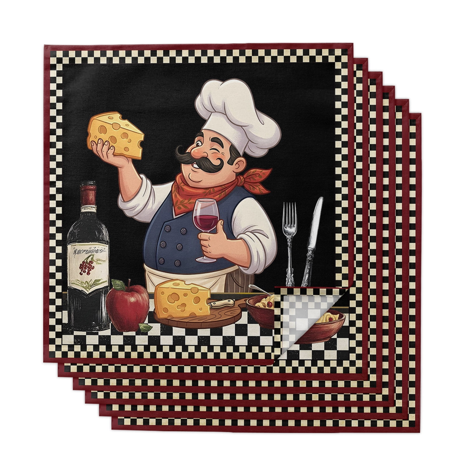 Cloth Napkins Set of 6 Kitchen Chef Cocktail Napkins Red Wine Cheese ...