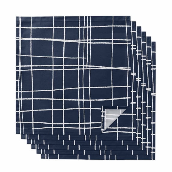 Cloth Napkins Set of 6 Navy Blue Checked Plaid Cocktail Napkins ...