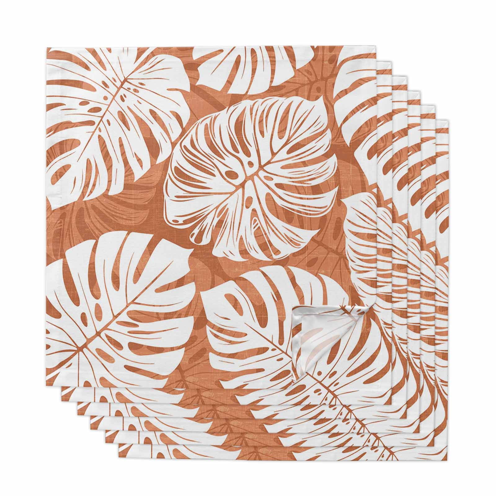 Cloth Napkins Set of 6 Orange Monstera Deliciosa Cocktail Napkins ...