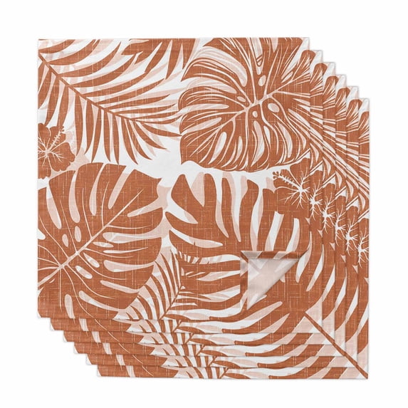 Cloth Napkins Set of 6 Orange Palm Leaves Cocktail Napkins Tropical ...