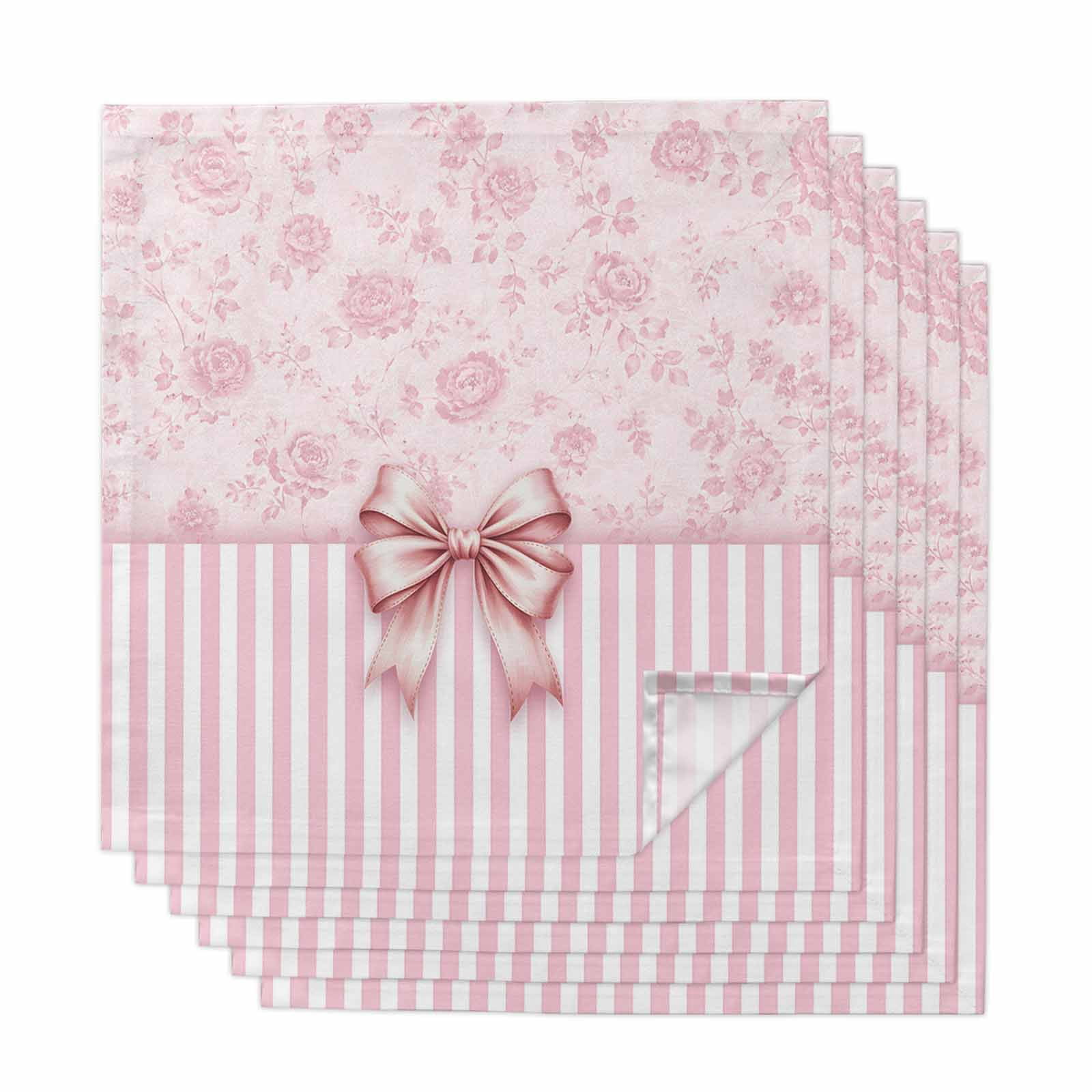 Cloth Napkins Set of 6 Pink Bow Tie Cocktail Napkins Knot Floral ...