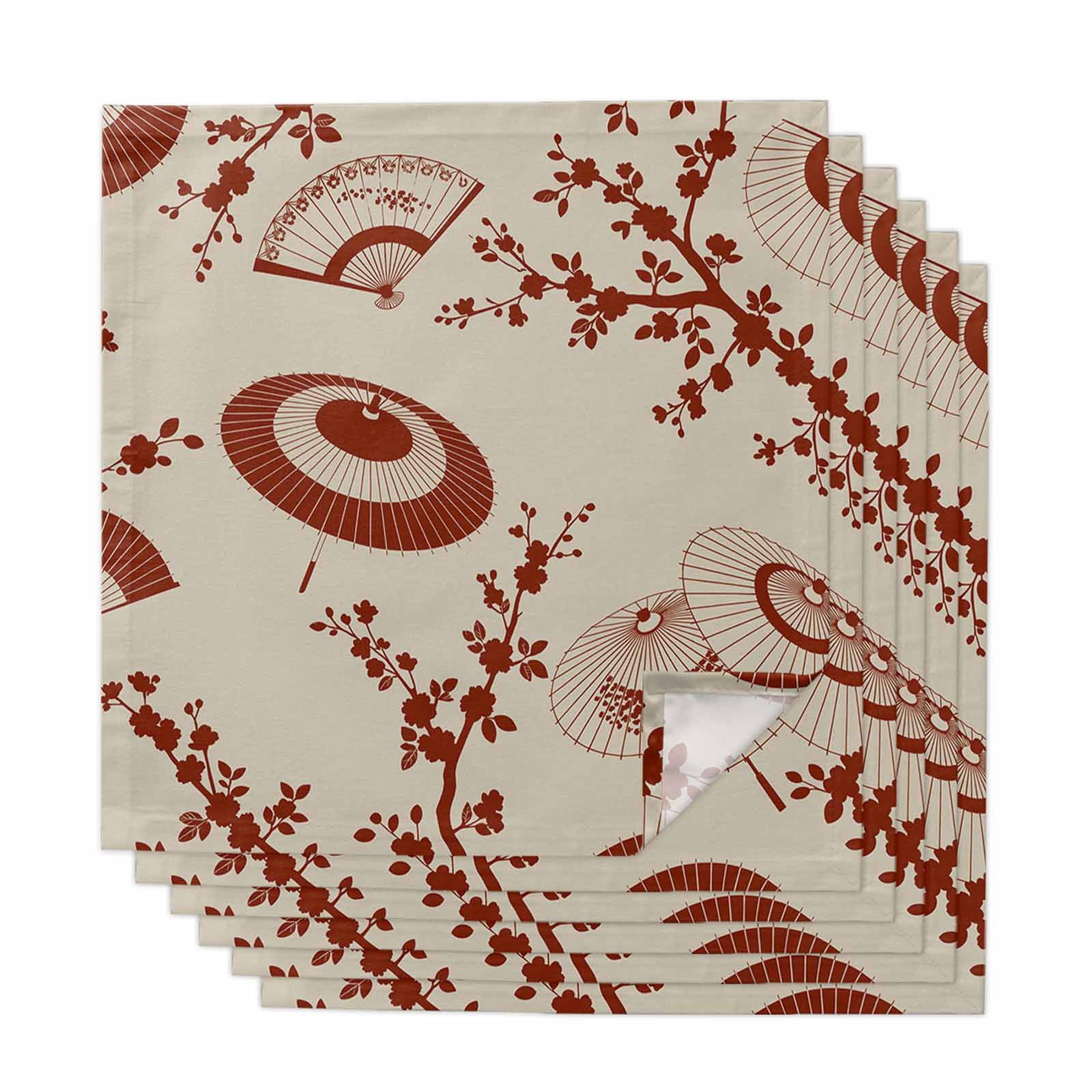 Cloth Napkins Set of 6 Red Paper Fan Cocktail Napkins Cherry Blossom ...