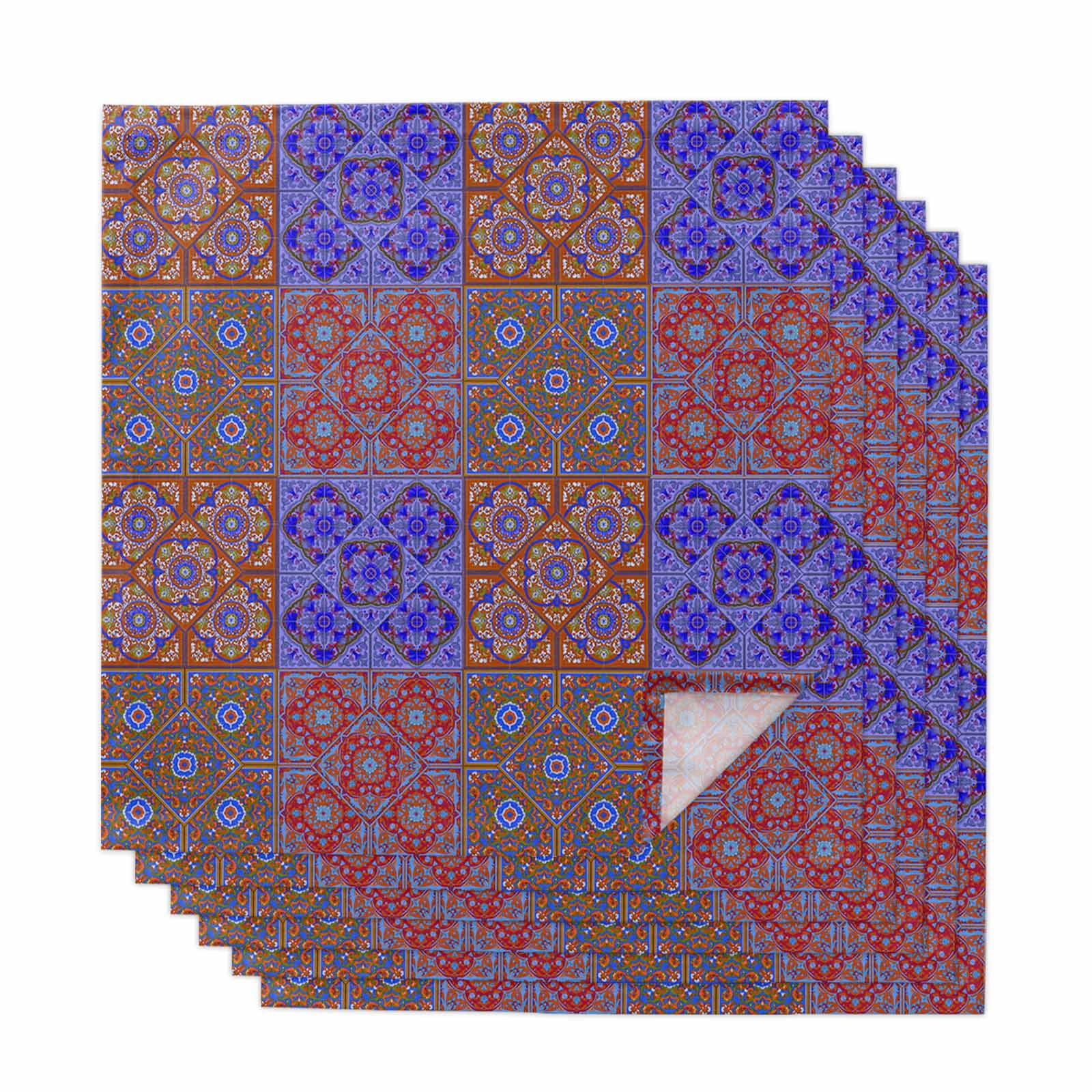 Cloth Napkins Set of 6 Red Purple Geometric Floral Cocktail Napkins ...