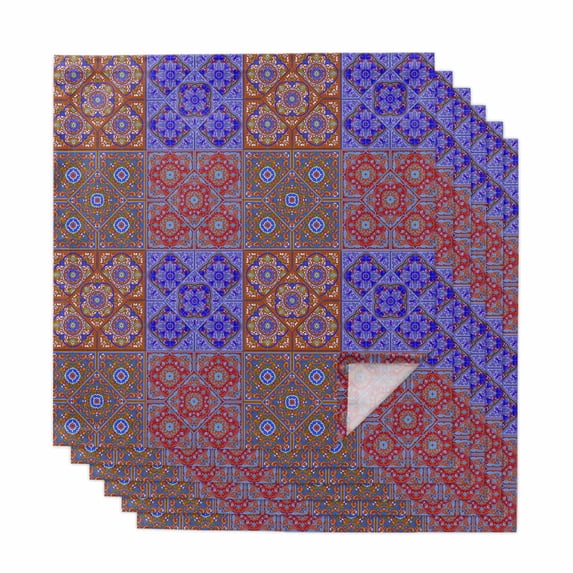 Cloth Napkins Set of 6 Red Purple Geometric Floral Cocktail Napkins ...