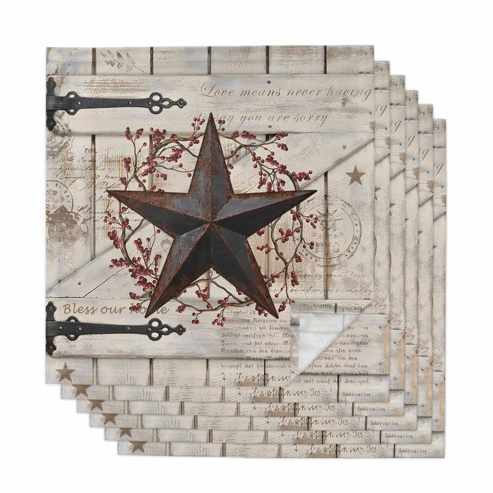 Cloth Napkins Set of 6 Rusty Barn Star Doors Cocktail Napkins Berry ...
