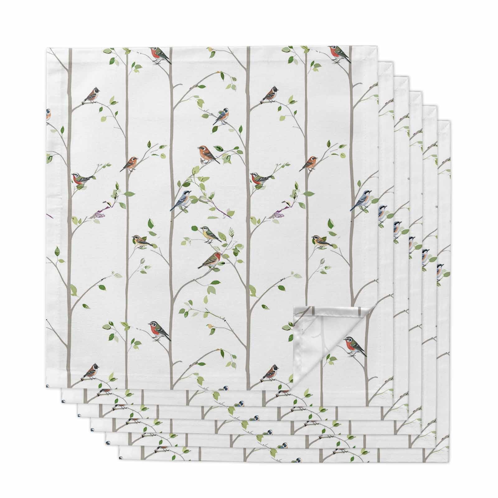 Cloth Napkins Set of 6 Sparrows Cocktail Napkins Bird Green Leaves ...