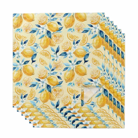 Cloth Napkins Set of 6 Summer Lemon Cocktail Napkins Fruit Blue Leaves ...