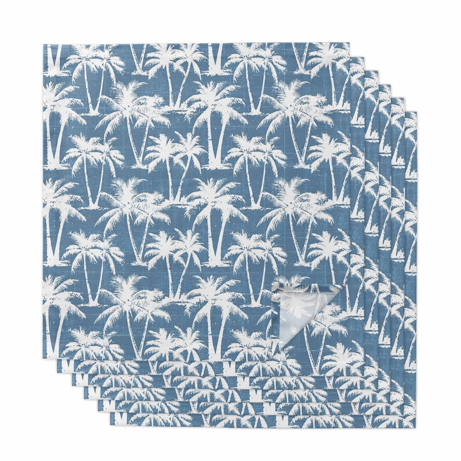 Cloth Napkins Set of 6 Summer Palm Tree Cocktail Napkins Blue Tropical ...