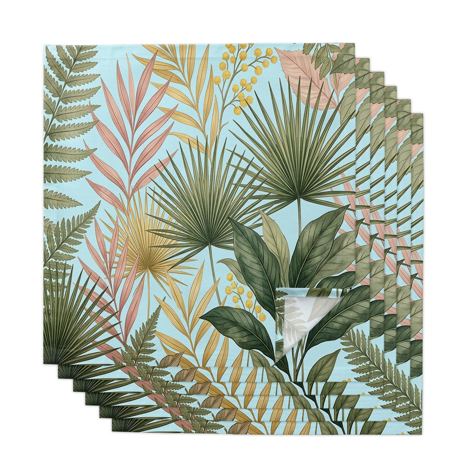Cloth Napkins Set of 6 Tropical Palm Leaves Cocktail Napkins Blue Berry ...