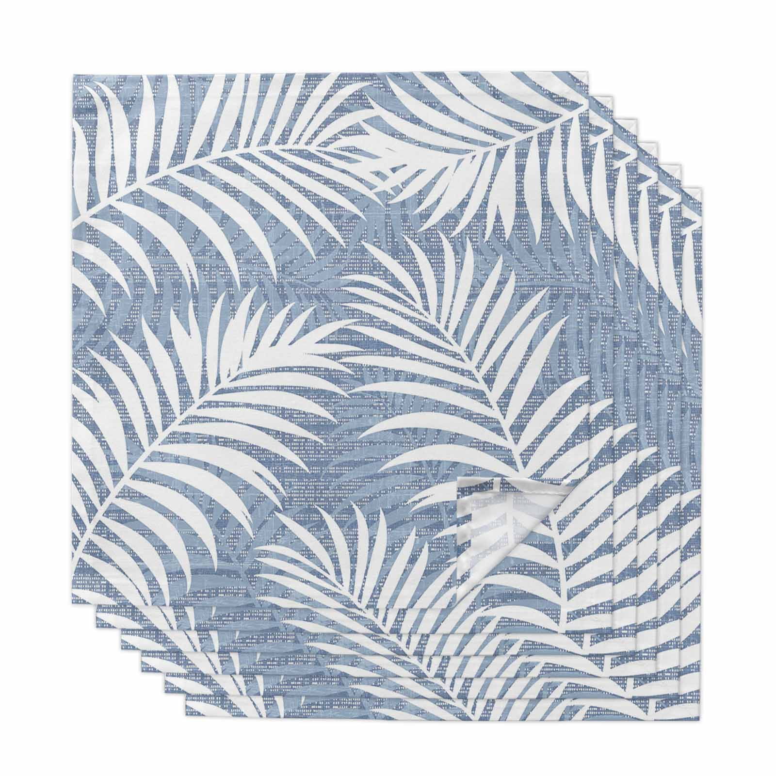 Cloth Napkins Set of 6 Tropical Palm Leaves Cocktail Napkins Blue ...