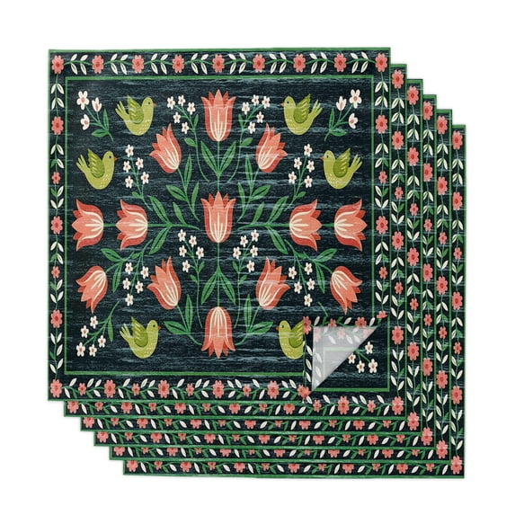 Cloth Napkins Set of 6 Tulip Daisy Floral Cocktail Napkins Green Bird ...