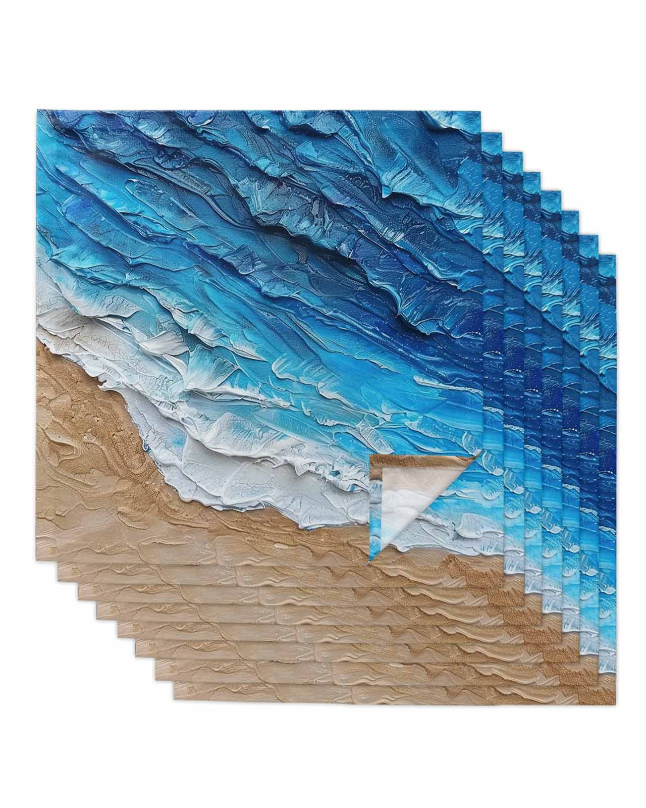 Cloth Napkins Set of 8 - 20x20 Inches, Blue Coastal Beach Washable ...