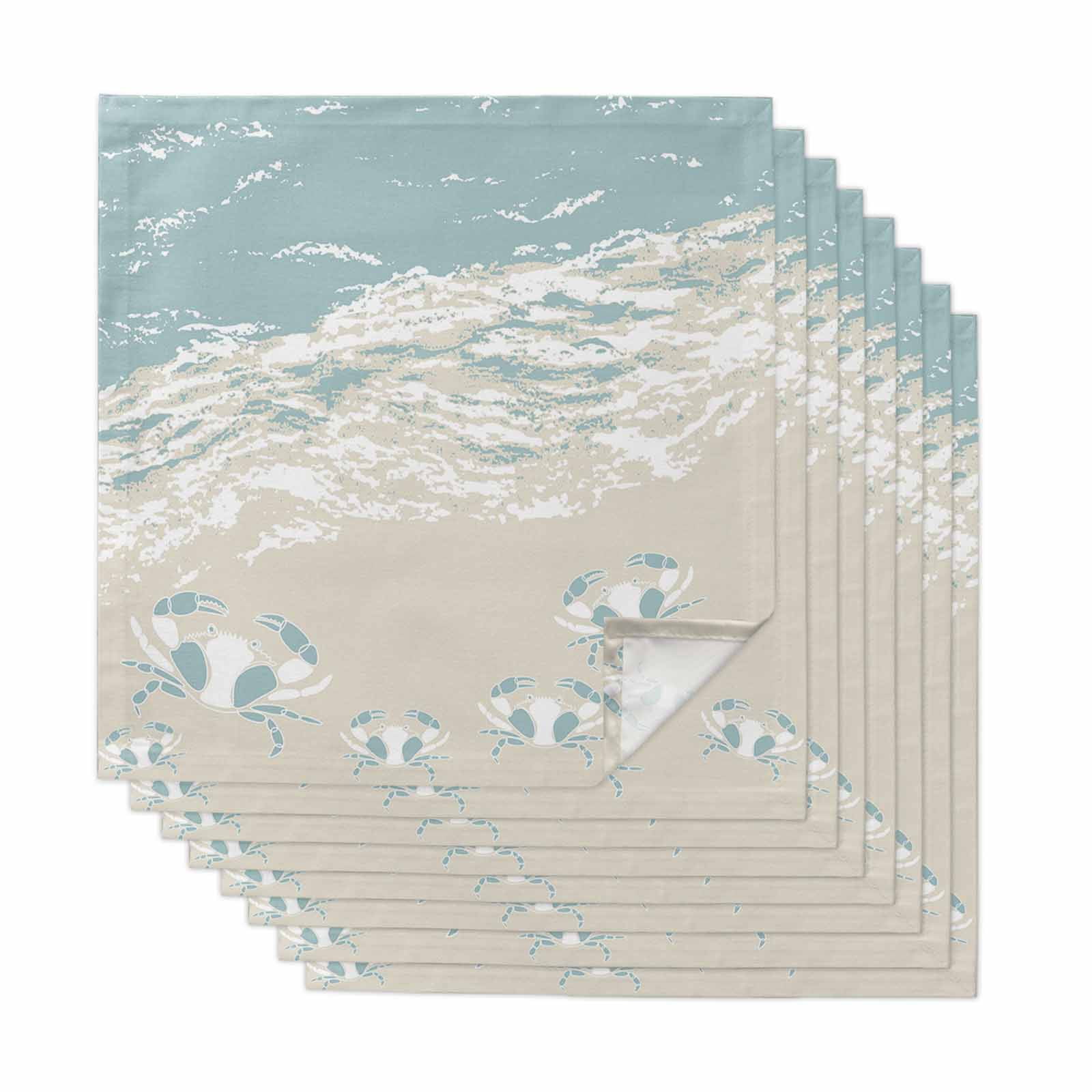 Cloth Napkins Set of 8 - 20x20 Inches, Blue Coastal Crabs Washable ...