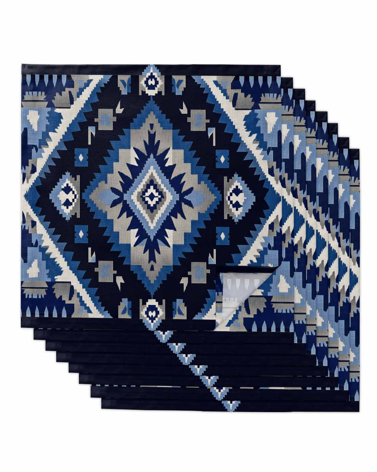 Cloth Napkins Set of 8 - 20x20 Inches, Boho Navy Blue Grey Washable ...