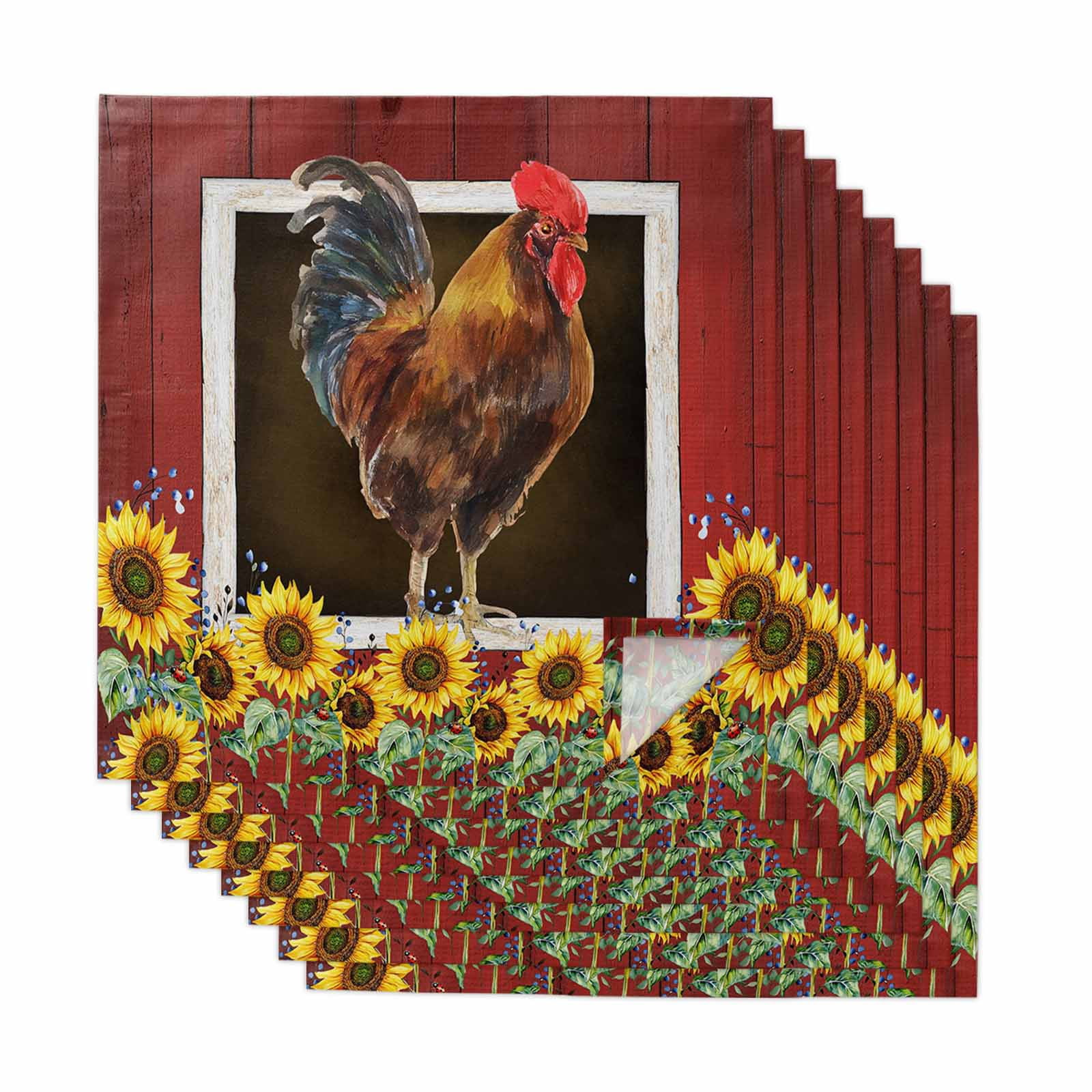 Cloth Napkins Set of 8 - 20x20 Inches, Chicken Sunflowers Washable ...