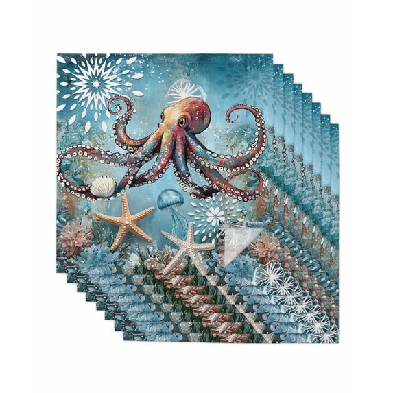 Cloth Napkins Set of 8 - 20x20 Inches, Coastal Octopus Washable ...