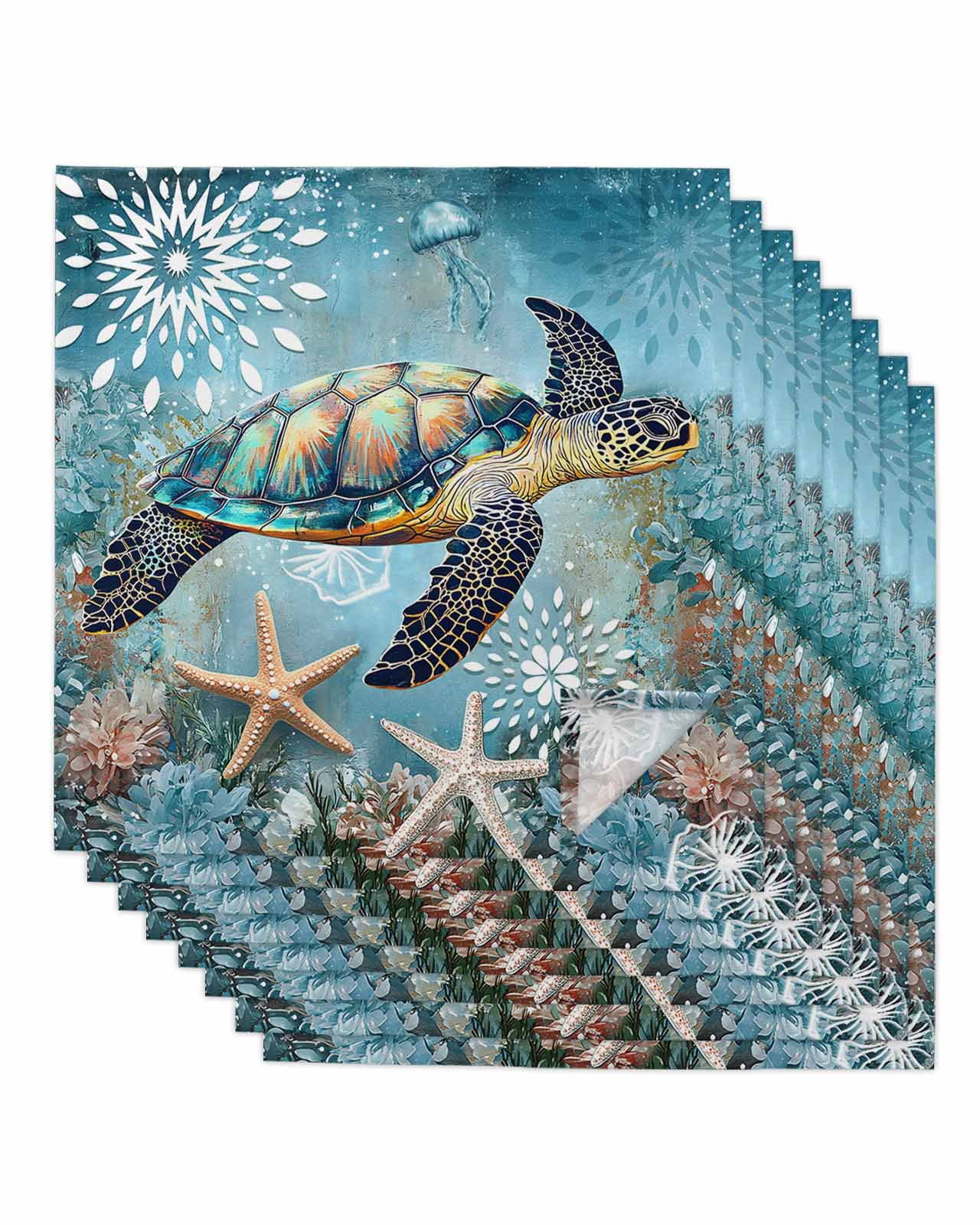 Cloth Napkins Set of 8 - 20x20 Inches, Coastal Sea Turtle Washable ...