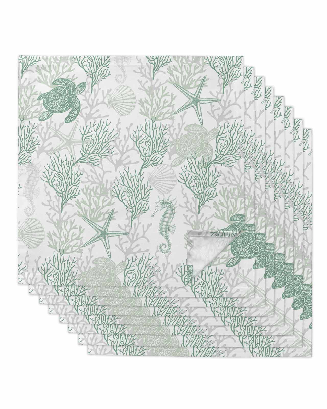 Cloth Napkins Set of 8 - 20x20 Inches, Green Coastal Washable Reusable ...