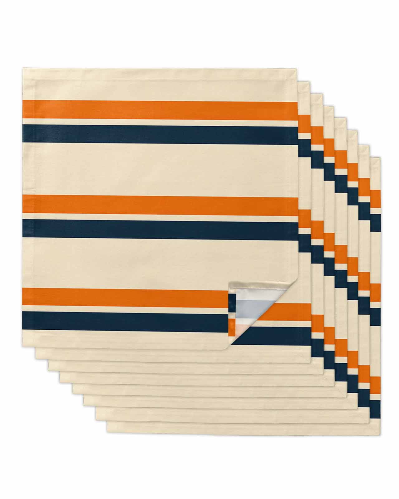 Cloth Napkins Set of 8 - 20x20 Inches, Orange Blue Stripe Washable ...