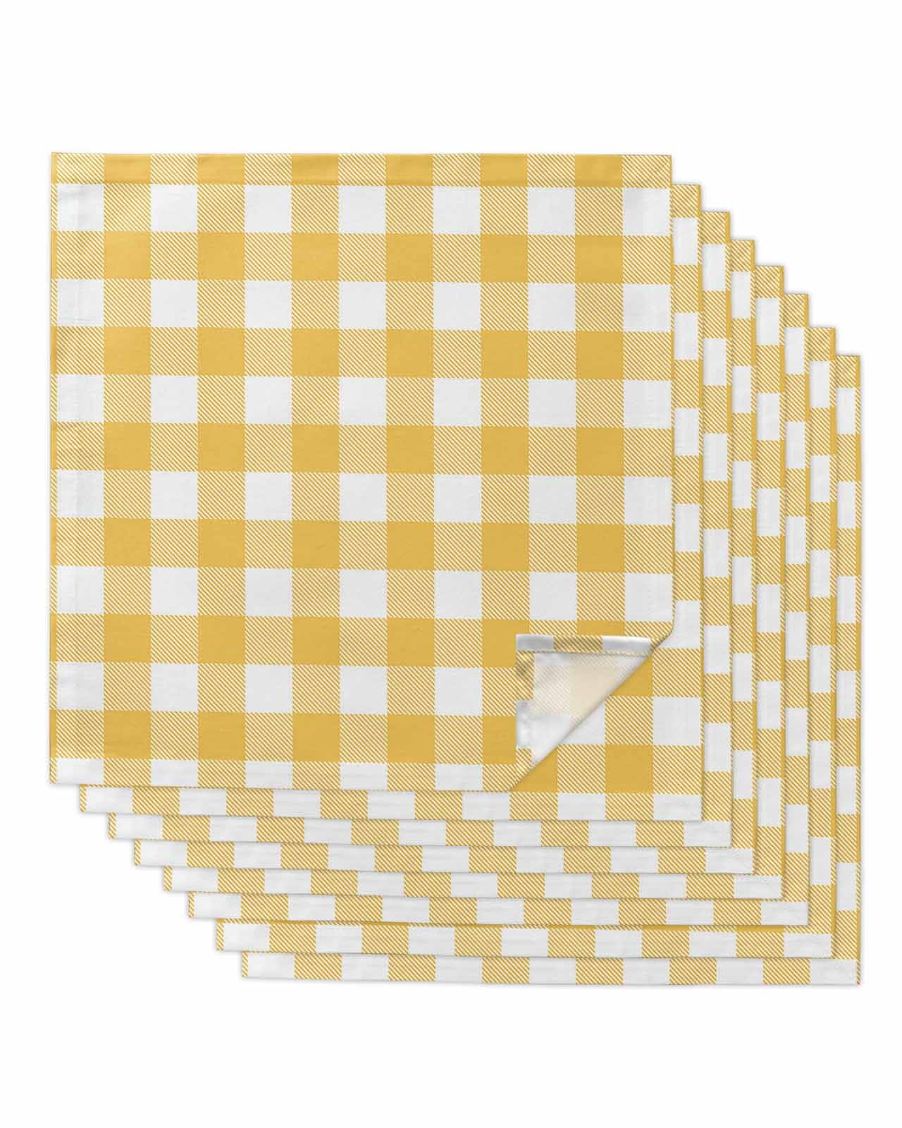 Cloth Napkins Set of 8 - 20x20 Inches, Plaid Yellle, Washable Reusable ...