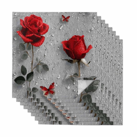 Cloth Napkins Set of 8 - 20x20 Inches, Red Roses Washable Reusable ...