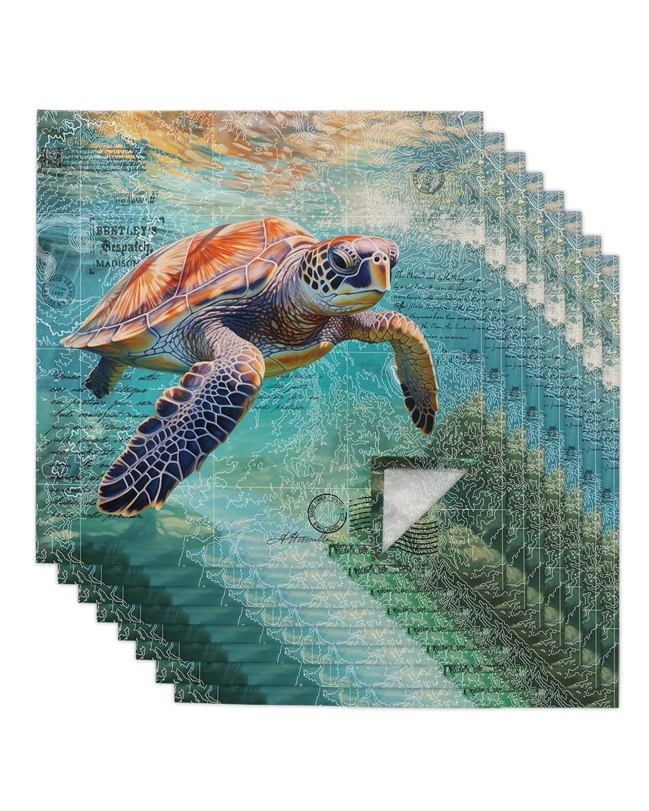 Cloth Napkins Set of 8 - 20x20 Inches, Sea Turtle Washable Reusable ...