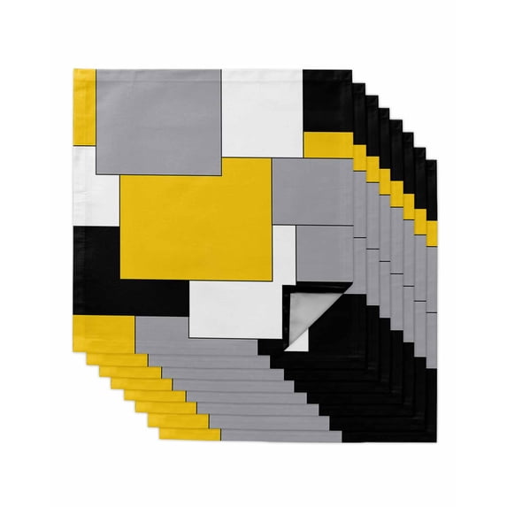 Cloth Napkins Set of 8 - 20x20 Inches, Yellow Grey Black Geometric ...
