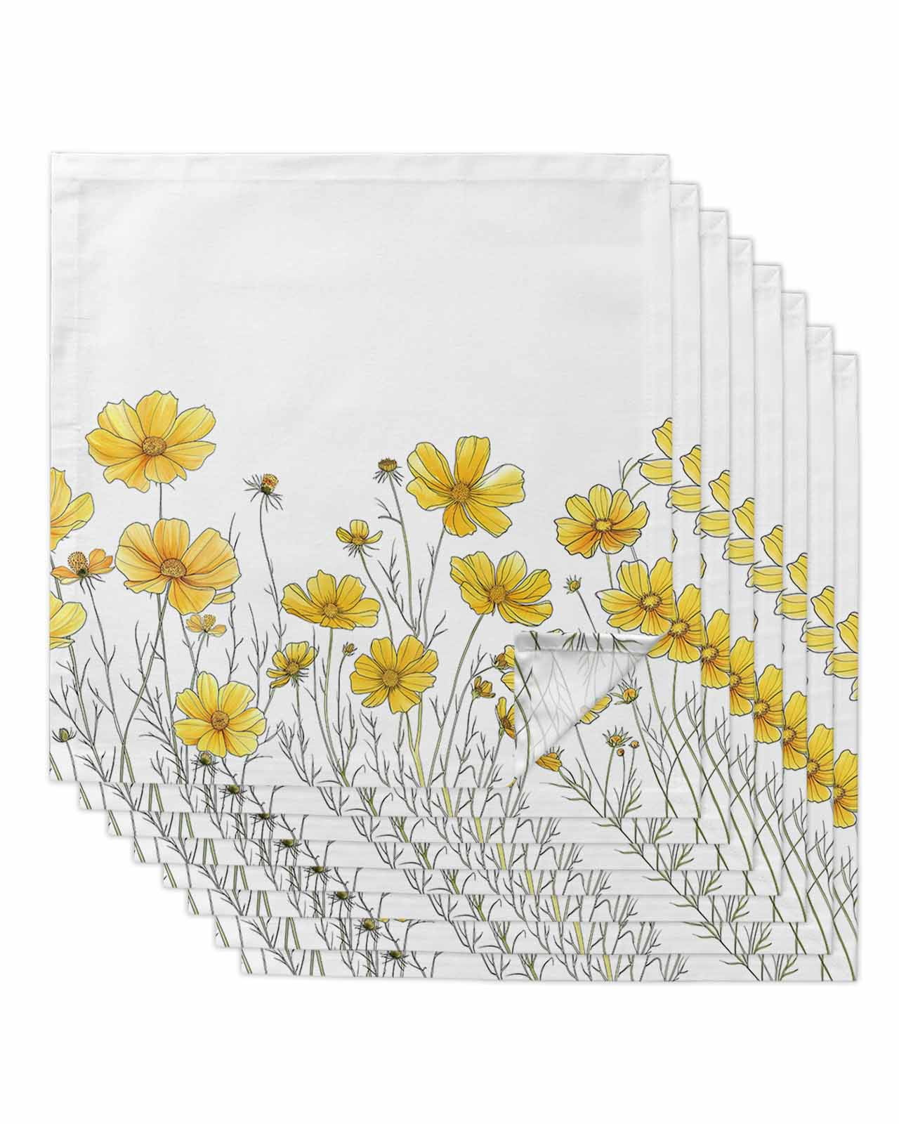 Cloth Napkins Set of 8 - 20x20 Inches, Yellow Spring Floral Washable ...