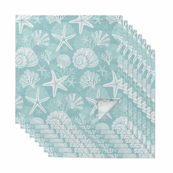 Cloth Napkins Set of 8 Aqua Coastal Marine Life Cocktail Napkins ...