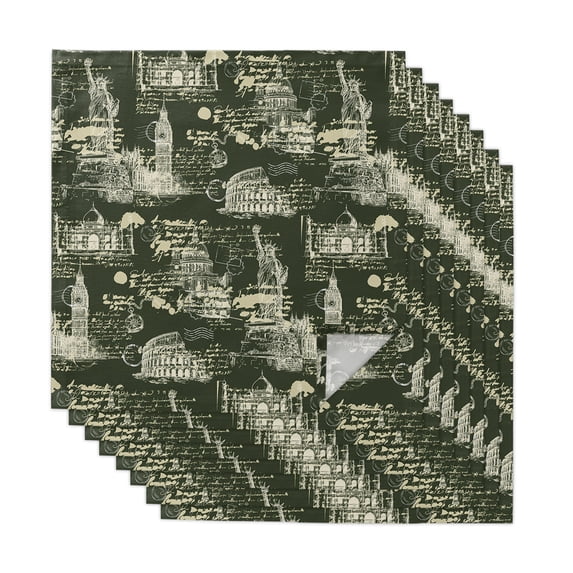 Cloth Napkins Set of 8 Architecture Landscape Cocktail Napkins Green ...