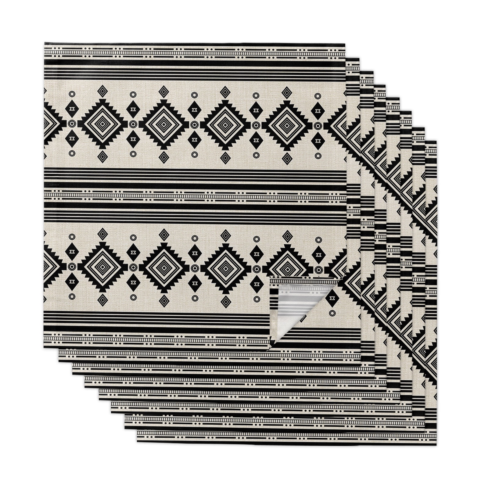 Cloth Napkins Set of 8 Beige Bohemian Cocktail Napkins Boho Rhombus ...