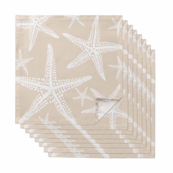 Cloth Napkins Set of 8 Beige Ocean Starfish Cocktail Napkins Summer ...