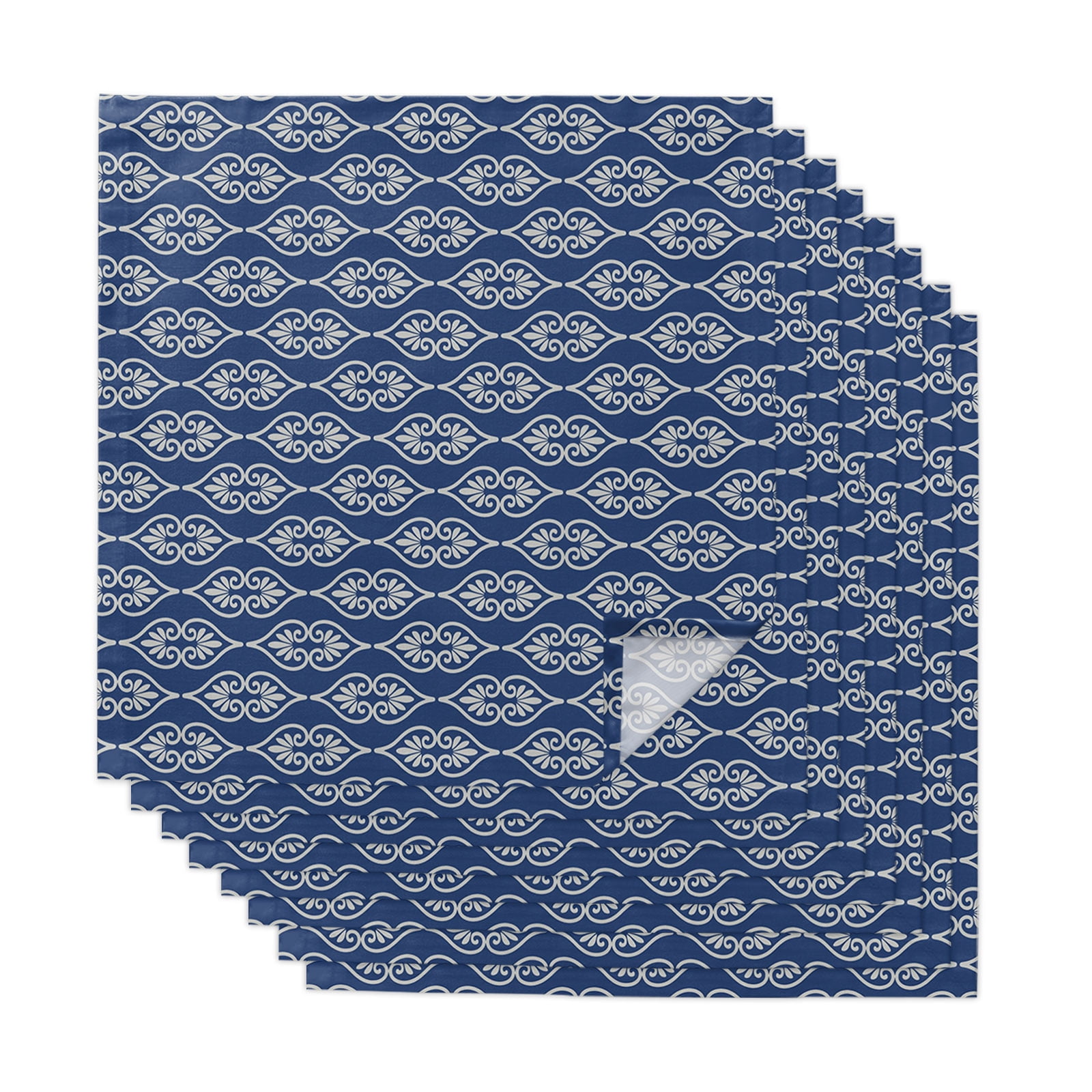 Cloth Napkins Set of 8 Blue Damask Outlines Cocktail Napkins Floral ...