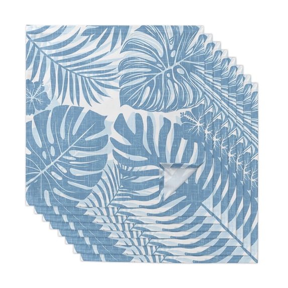 Cloth Napkins Set of 8 Blue Palm Leaves Cocktail Napkins Tropical ...
